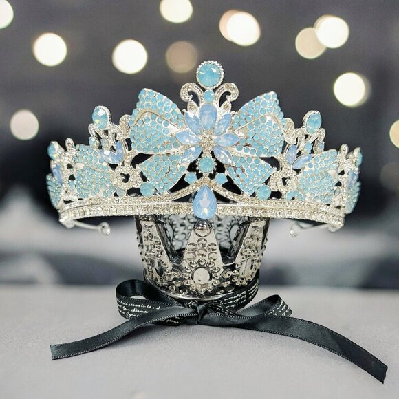 Handmade | Accessories | Vintage Silver Crown Blue Bow Tiara Classic ...